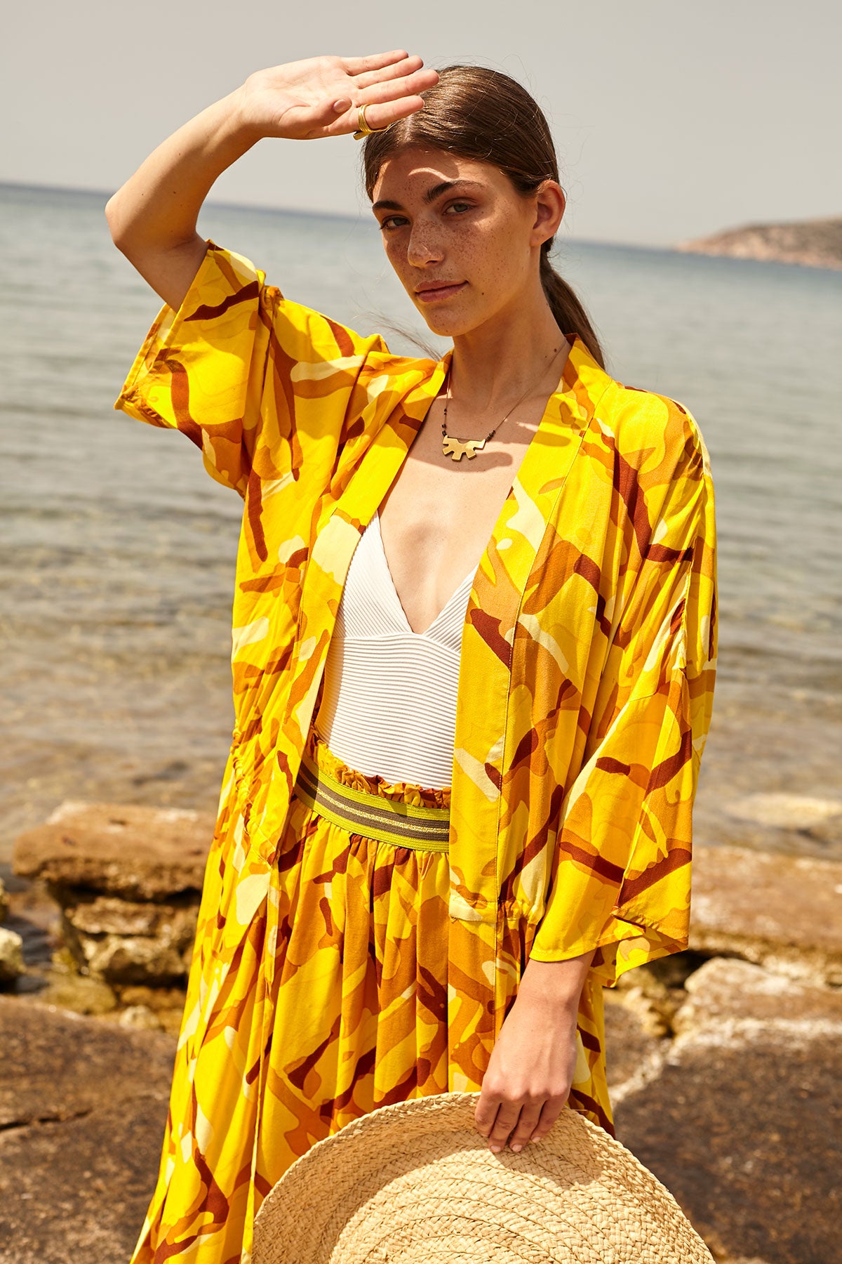 Drop Shoulder Midi Beach Robe Kimono Cover Up Resort Wear – cleogatzeli